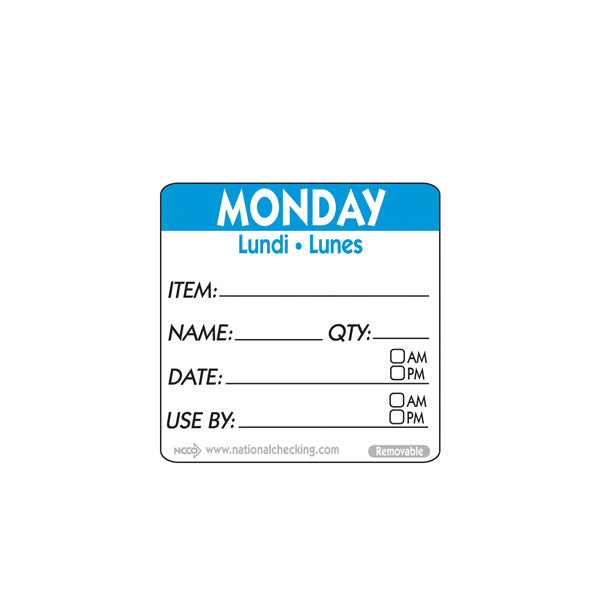 50mm Square Removable Day Label Monday – McNeill Hotelware